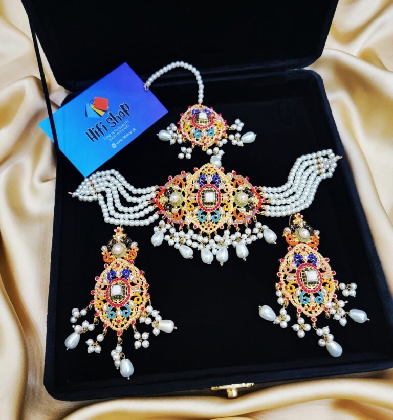 Unique Design Gold-Plated Necklace Chokar Set with Earrings and Tikka ...
