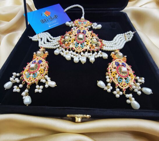 Unique Design Gold-Plated Necklace Chokar Set with Earrings and Tikka ...